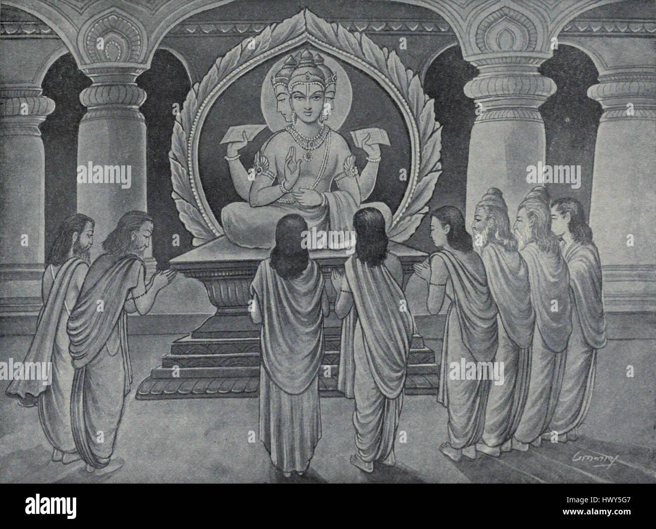 'Brahma Preaches to Sages' depicts the Hindu deity Brahma, surrounded ...