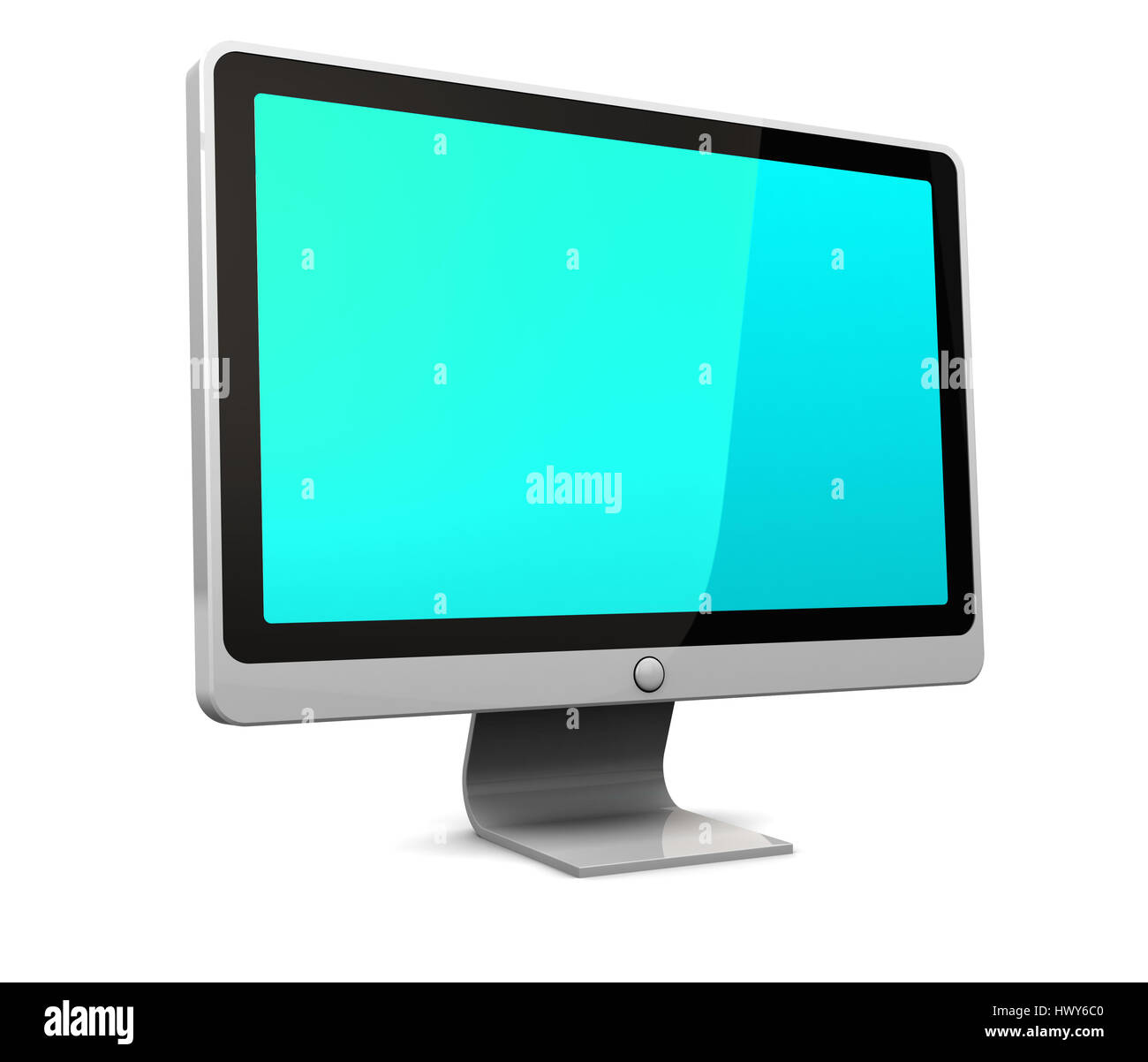 3d illustration of computer monitor with green-blue screen, over white ...