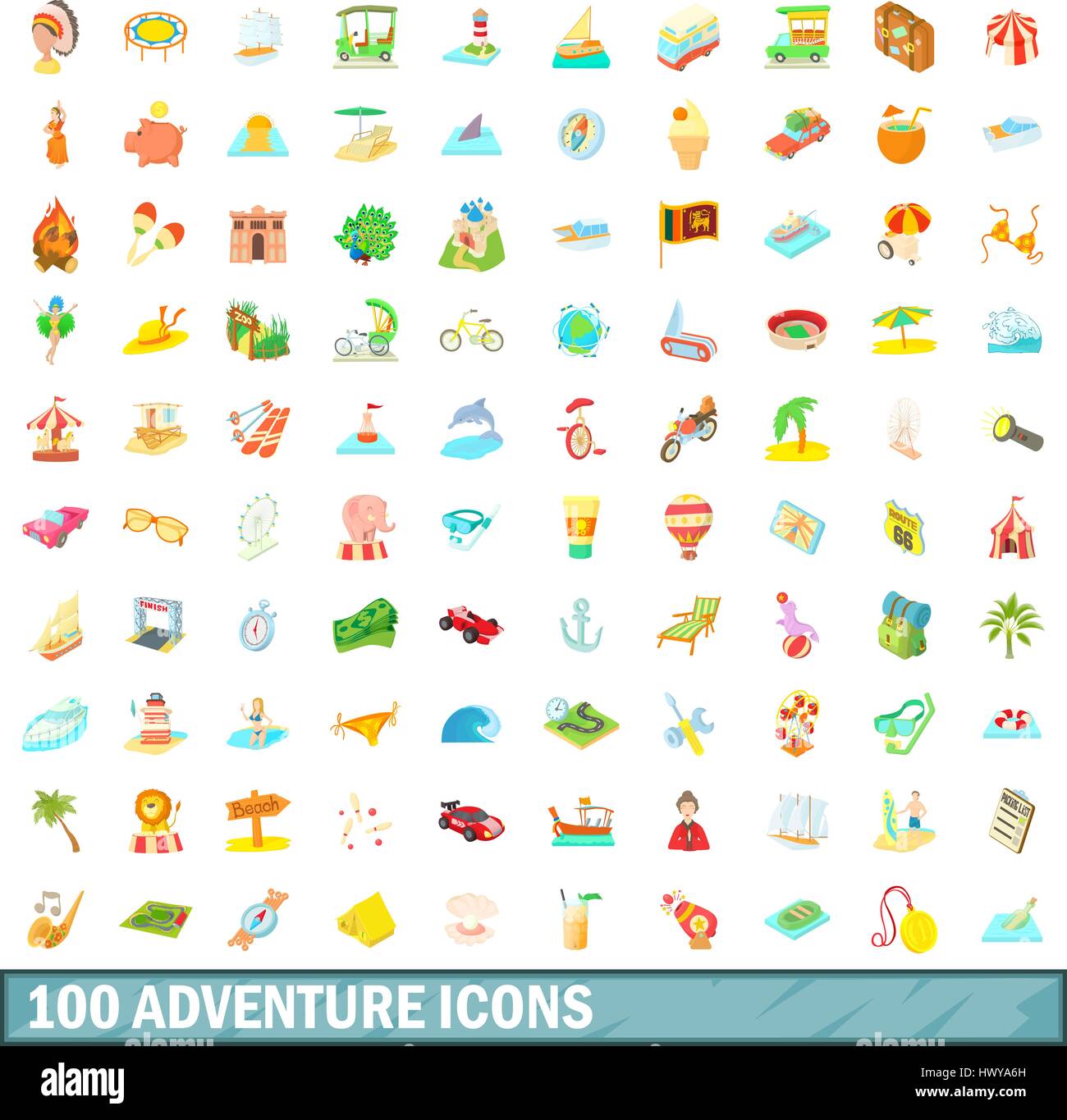 100 adventure icons set, cartoon style Stock Vector Image & Art - Alamy