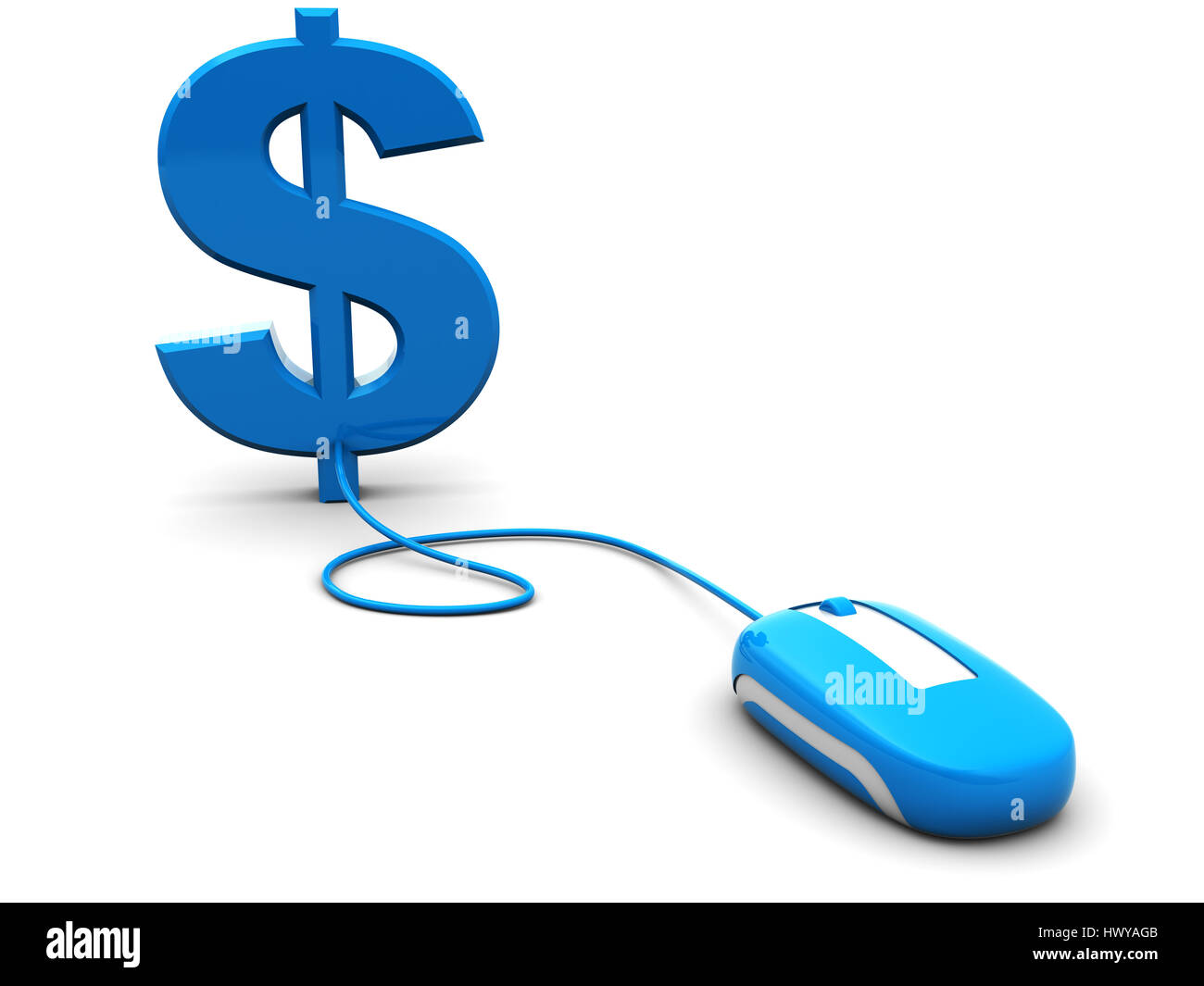 abstract 3d illustration of computer mouse connected to dollar sign ...