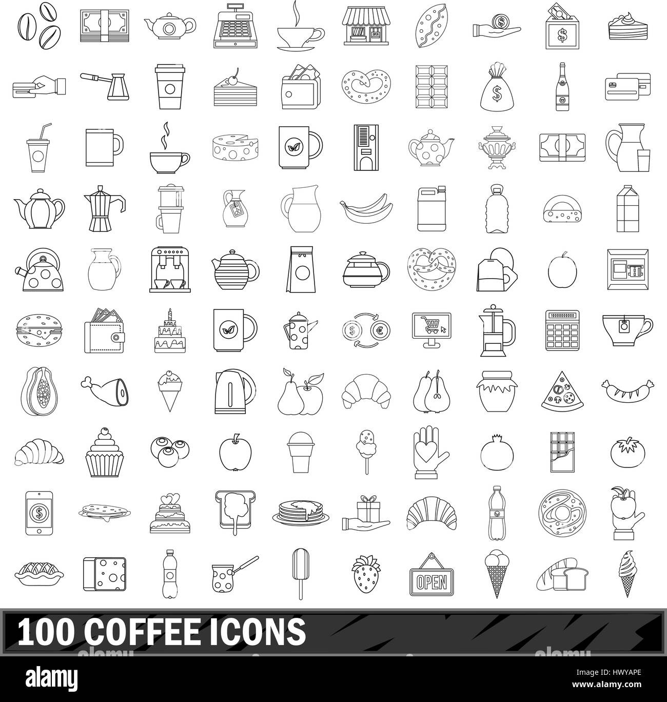 100 coffee icons set, outline style Stock Vector Image & Art - Alamy 100 coffee icons set, outline style Stock Vector Image & Art - Alamy