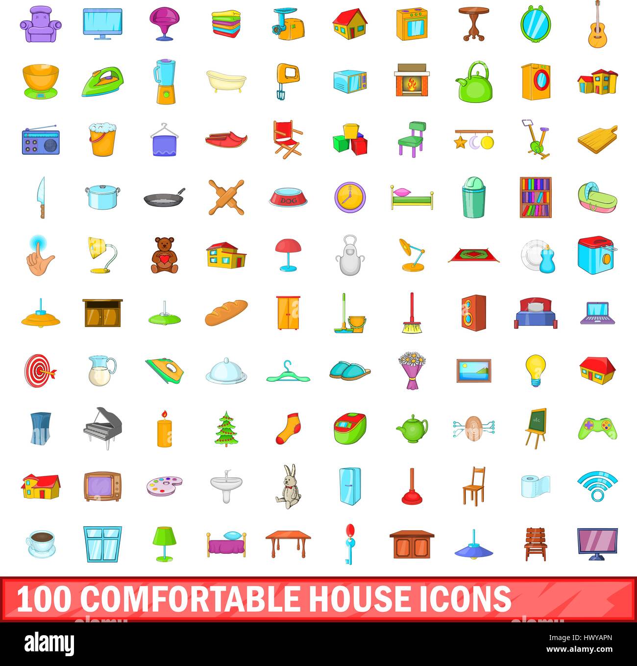 100 comfortable house icons set, cartoon style Stock Vector Image & Art ...