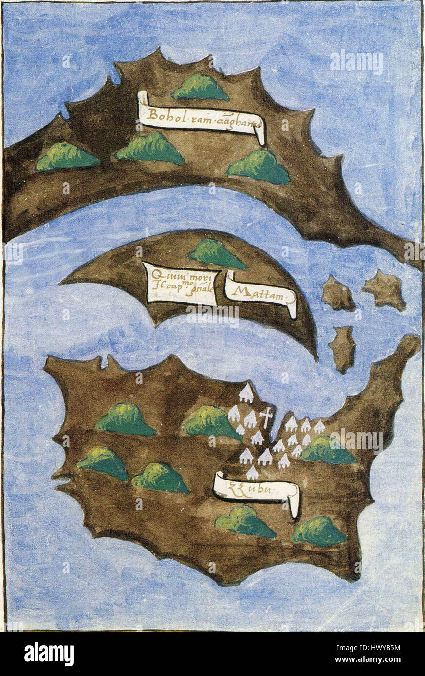 The map of Cebu, attached to Antonio Pigafetta’s report, depicts the ...