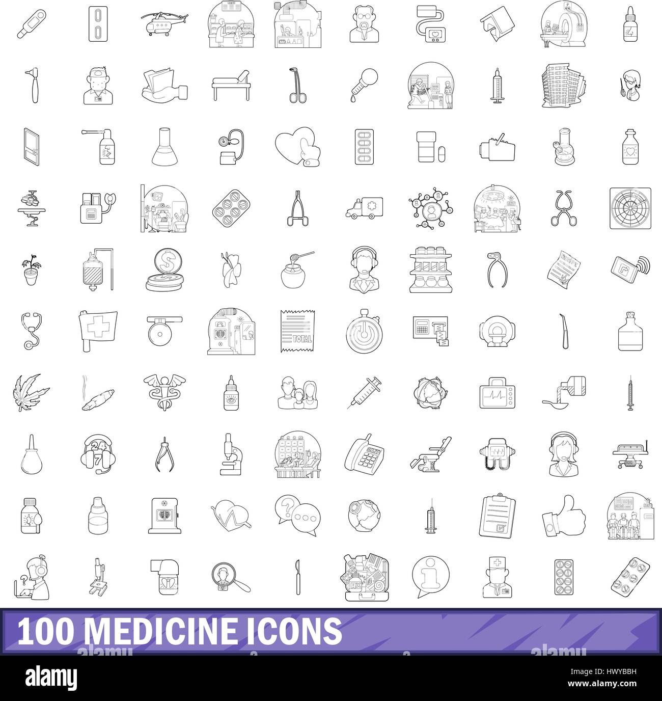 100 medicine icons set, outline style Stock Vector Image & Art - Alamy