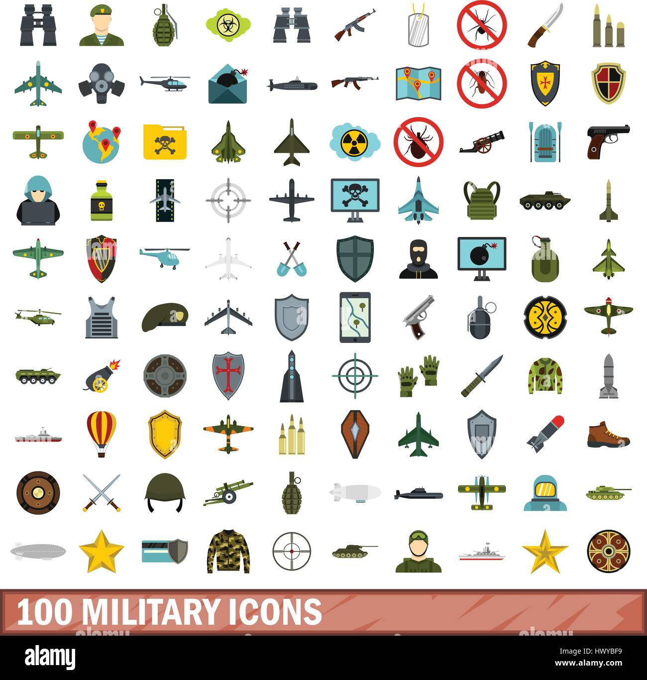100 military icons set, flat style Stock Vector Image & Art - Alamy
