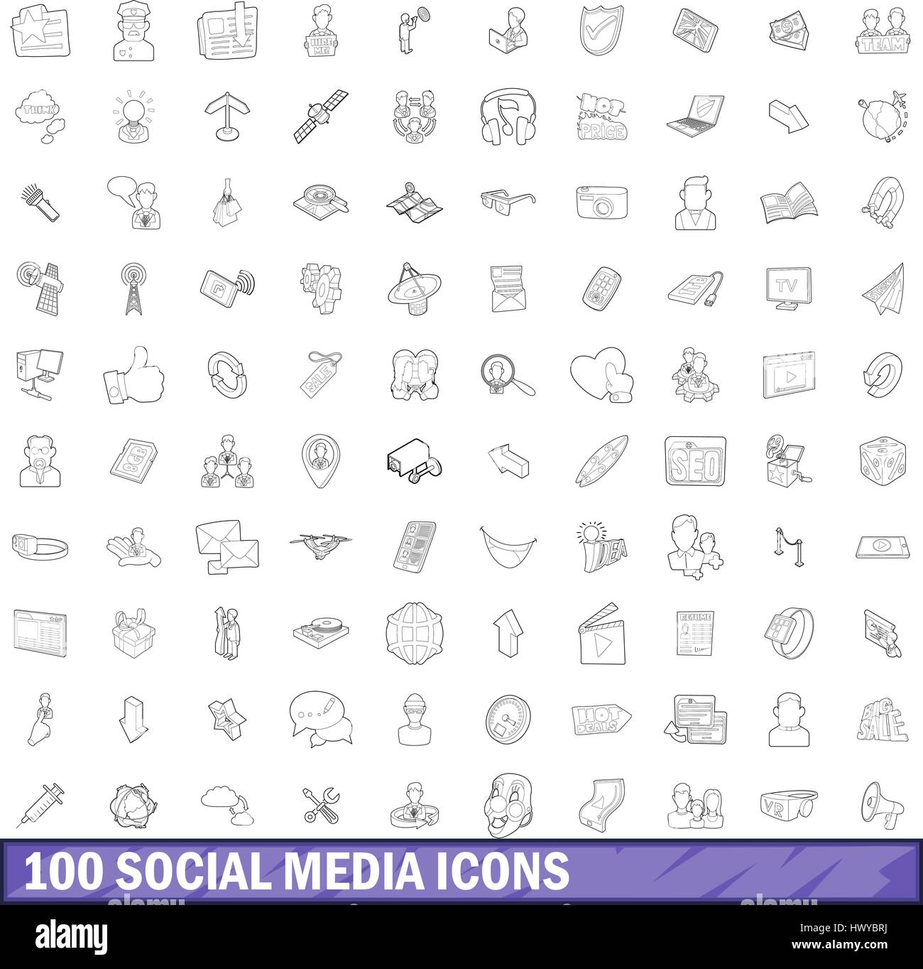 100 social media icons set, outline style Stock Vector Image & Art - Alamy