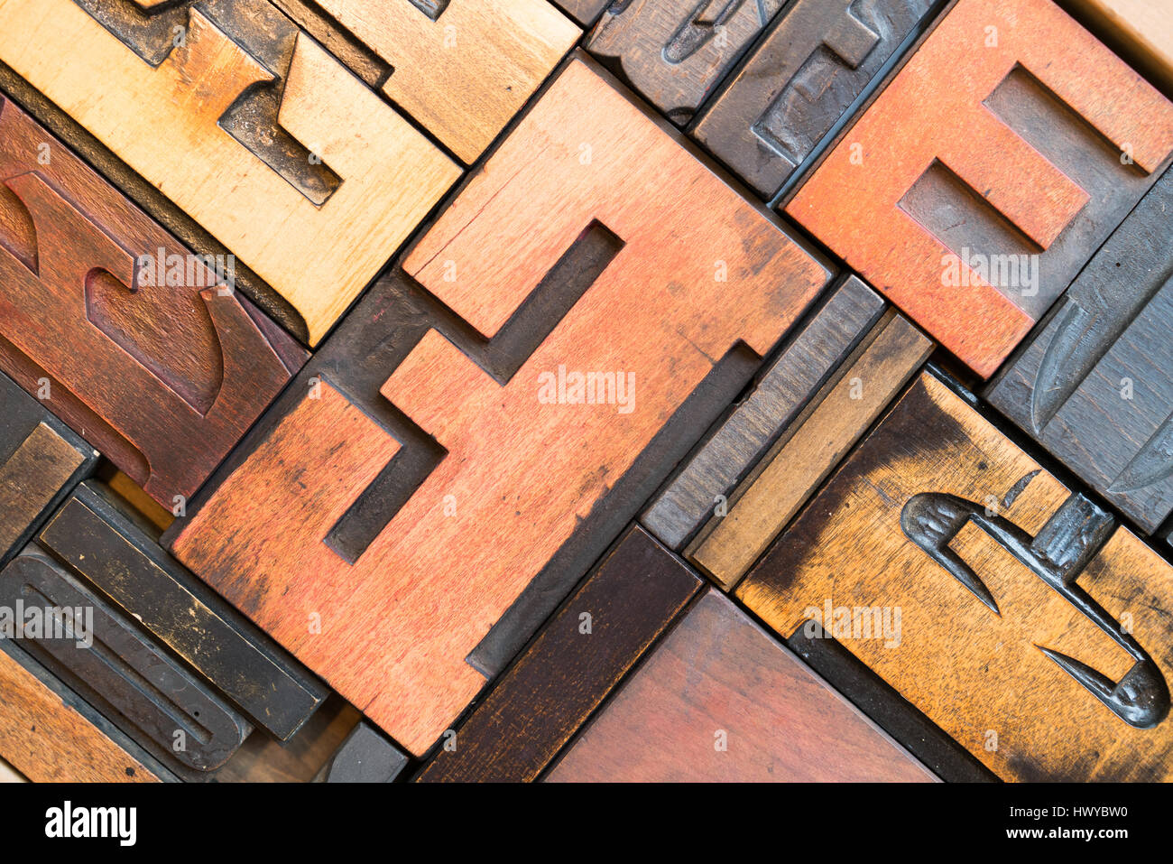 Wood block letter press lettering in macro detail Stock Photo - Alamy