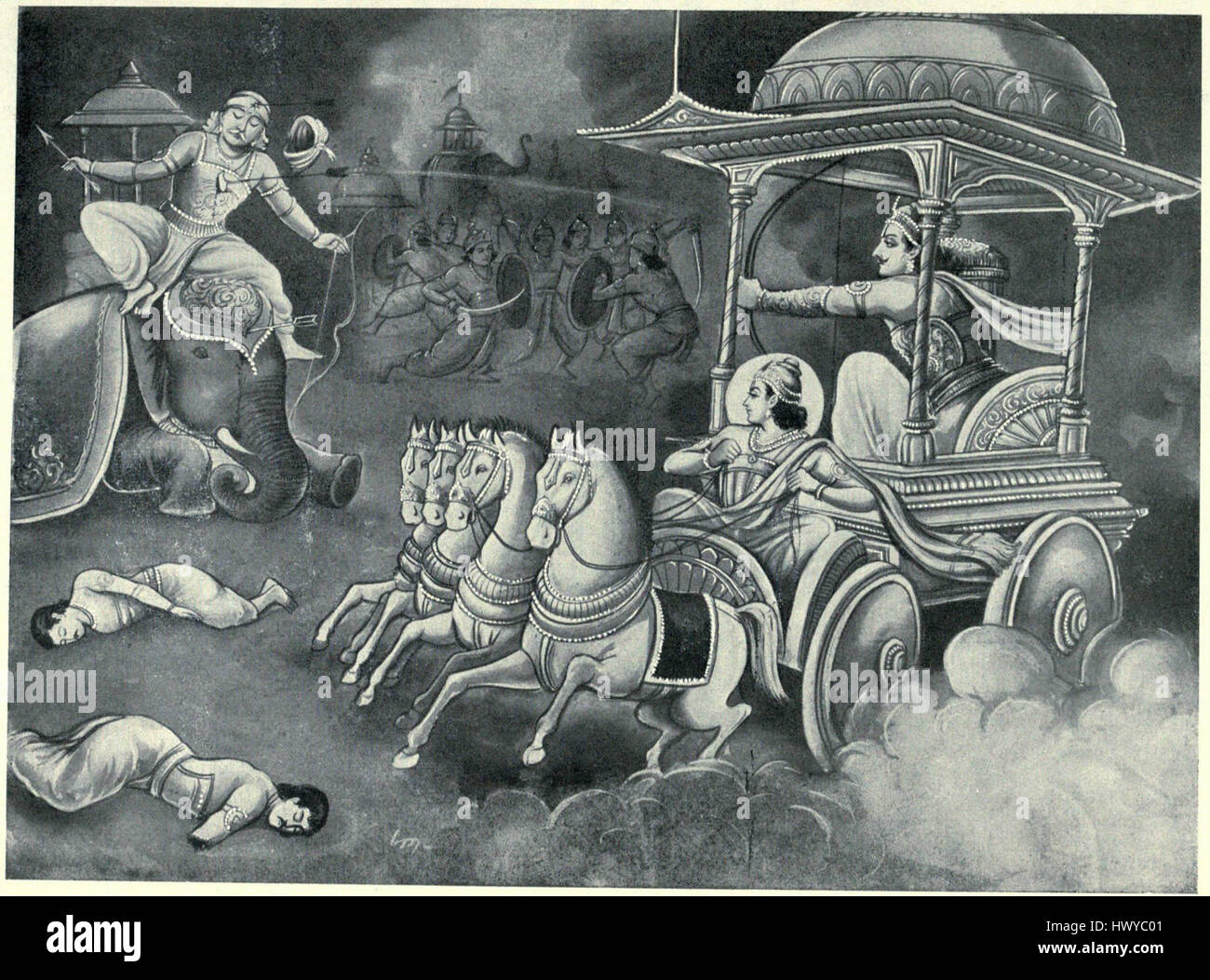 The scene 'Arjuna kills Bhagaddatta' depicts the epic battle from the ...