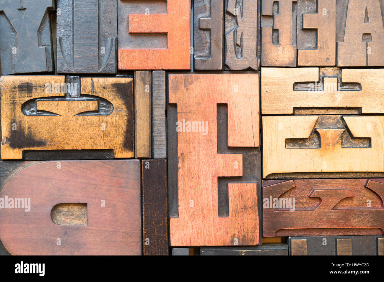 Wood block letter press lettering in macro detail Stock Photo - Alamy