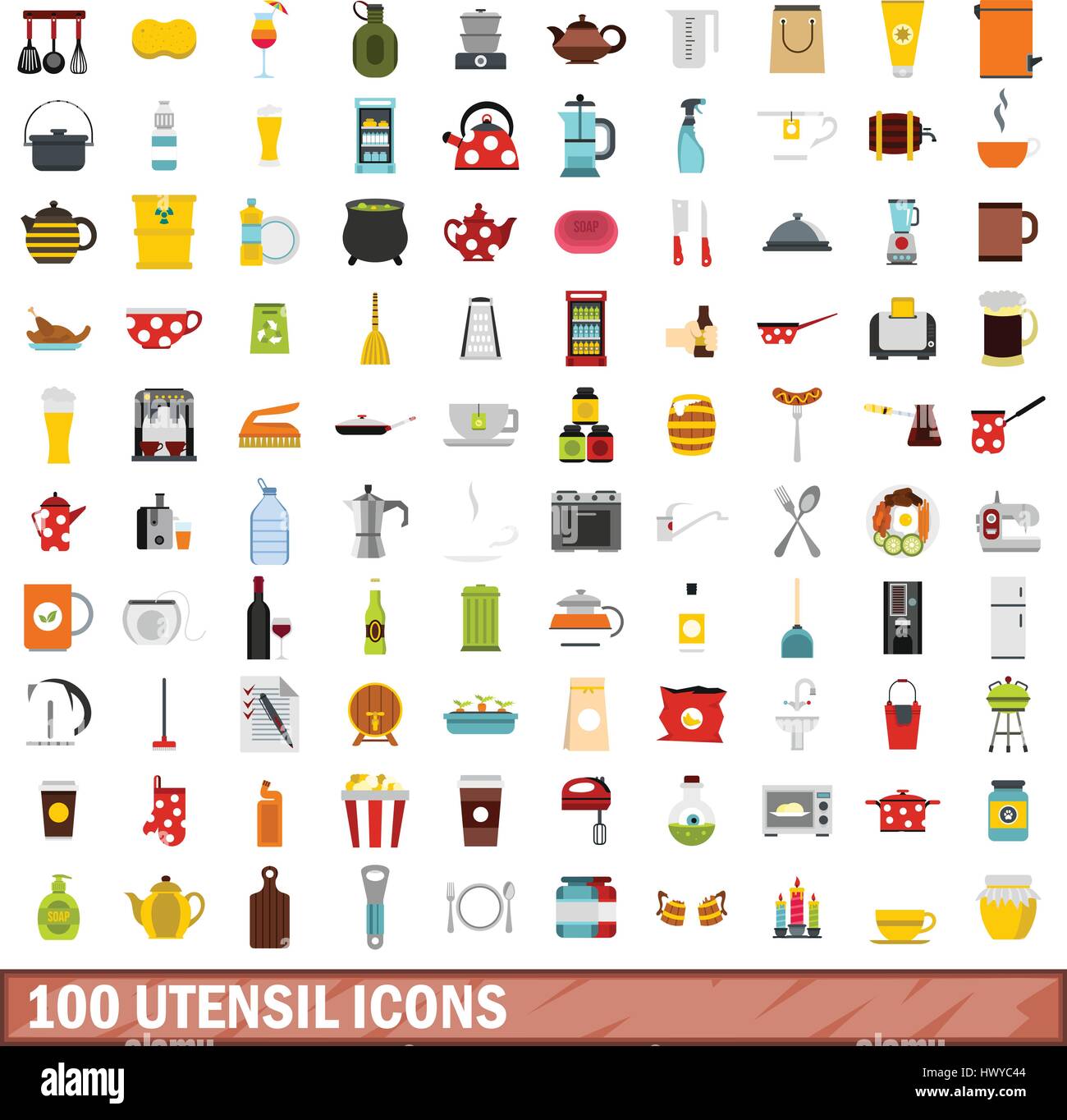 100 utensil icons set, flat style Stock Vector Image & Art - Alamy