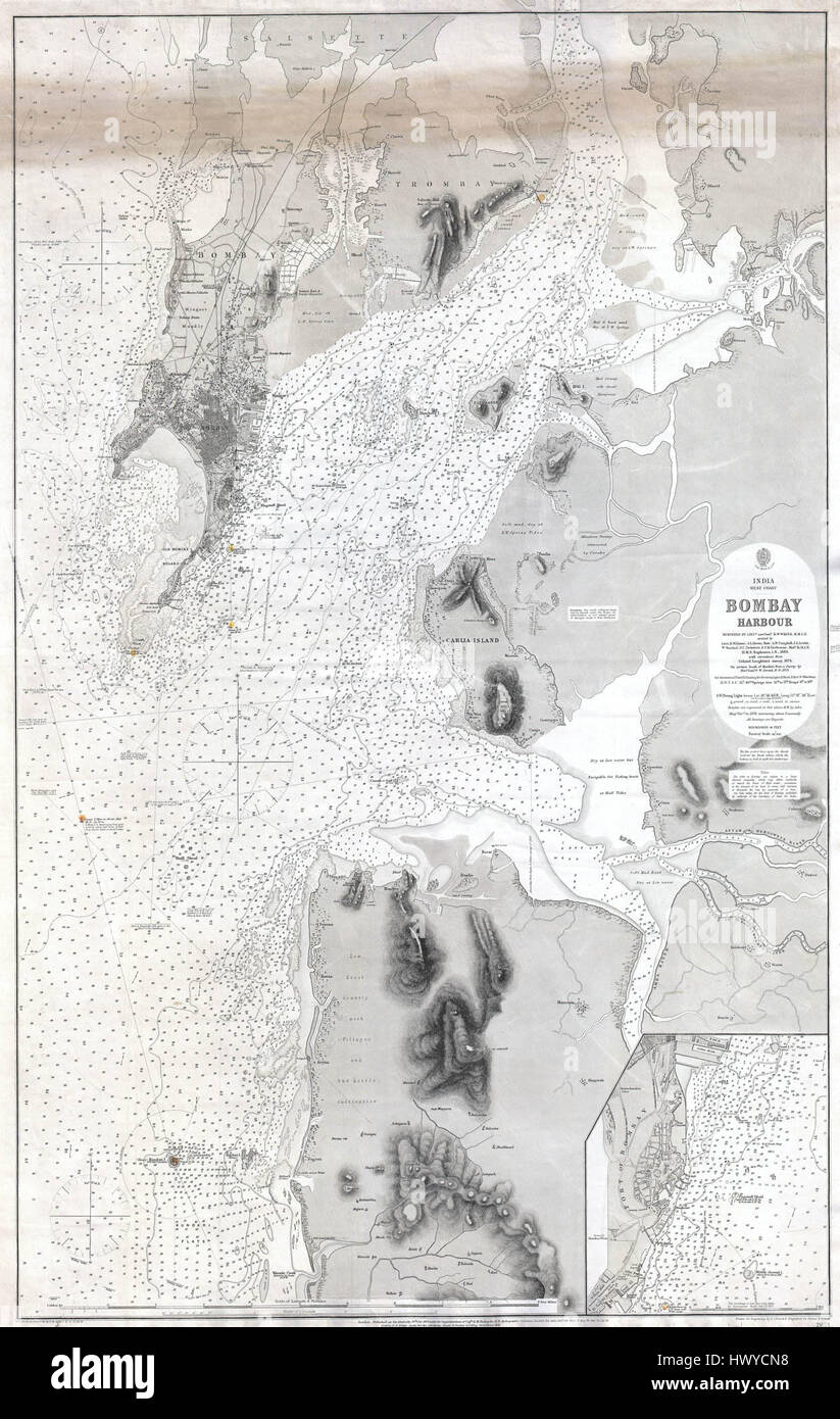 1879 British Admiralty Chart or Map of Bombay Harbor, India ( Mumbai ...
