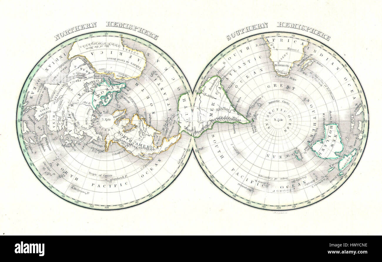 The 1838 Bradford Map of the World on Polar Projection provides a ...