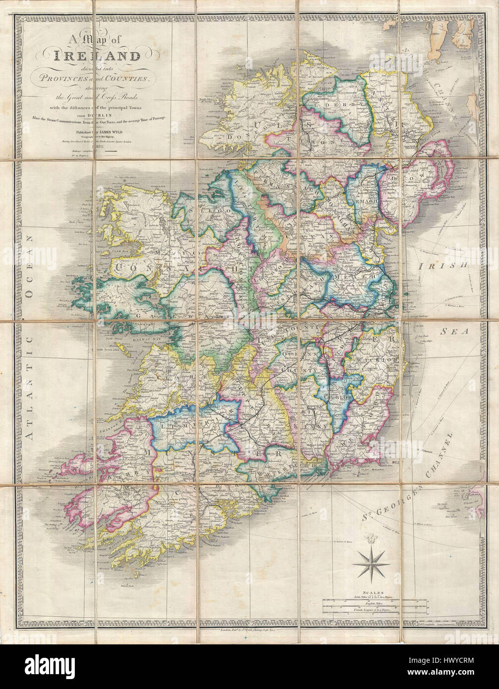 The 1853 Wyld Pocket Map of Ireland is a detailed geographical ...