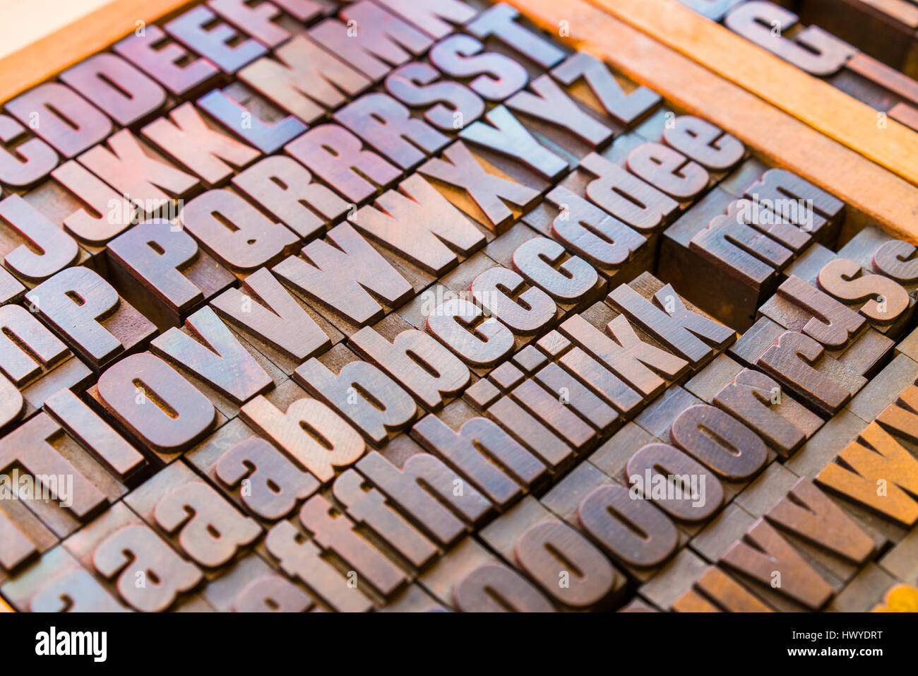 Wood block letter press lettering in macro detail Stock Photo - Alamy