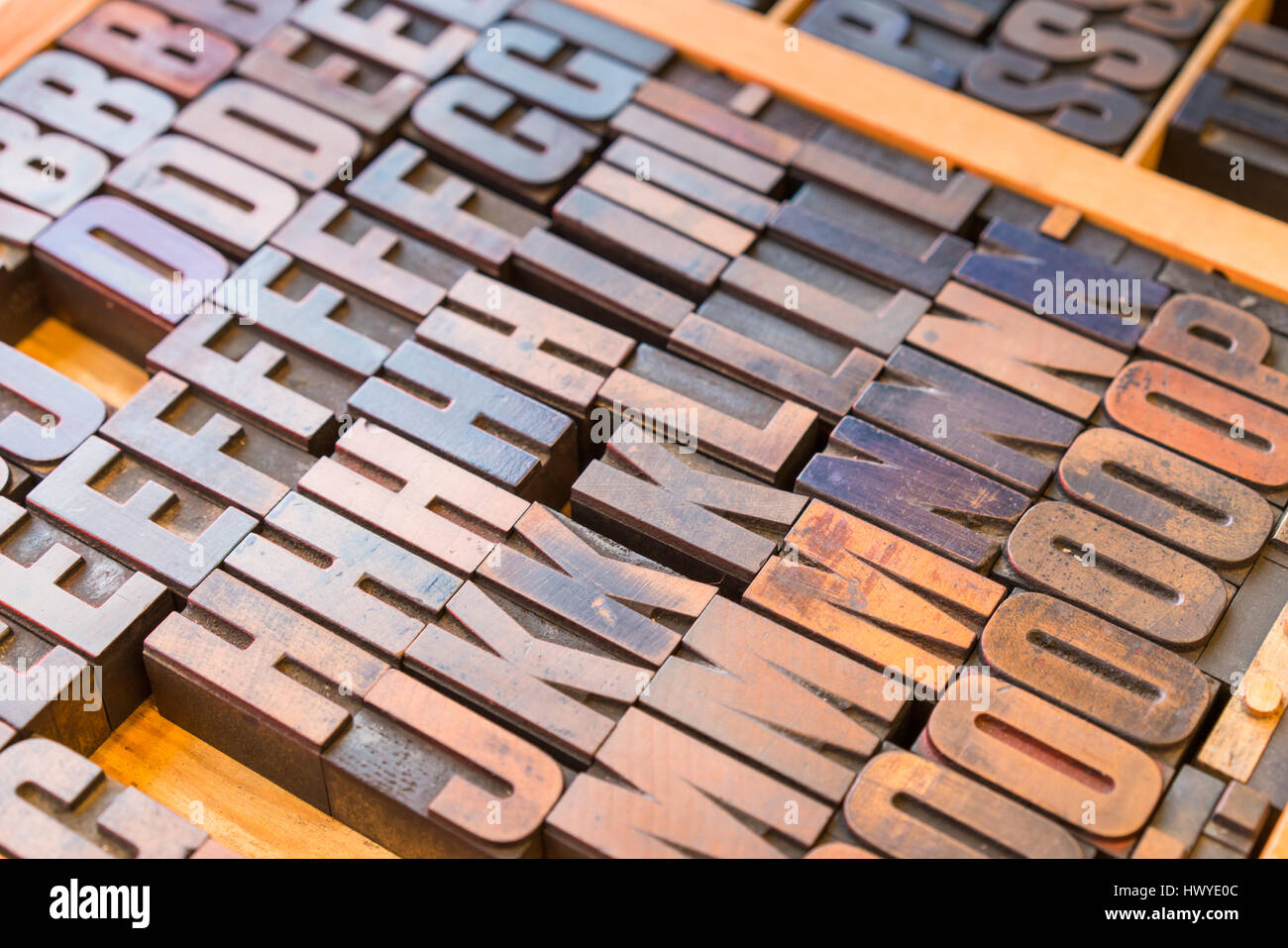 Wood block letter press lettering in macro detail Stock Photo - Alamy