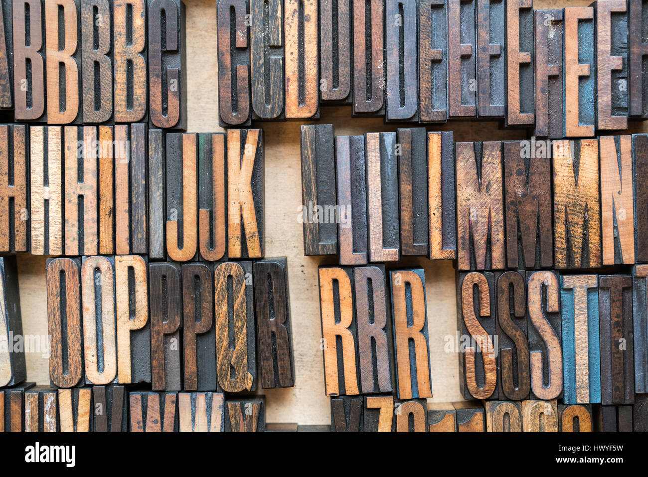 Wood block letter press lettering in macro detail Stock Photo - Alamy