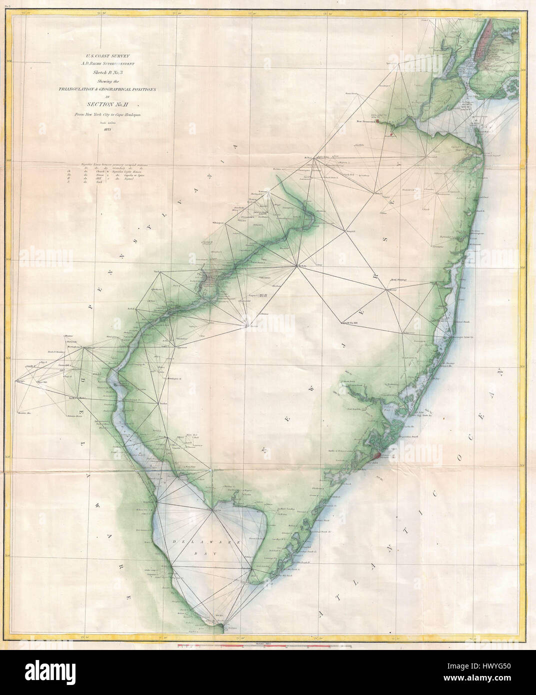 1873 U.S. Coast Survey Chart or Map of New Jersey and the Delaware Bay ...