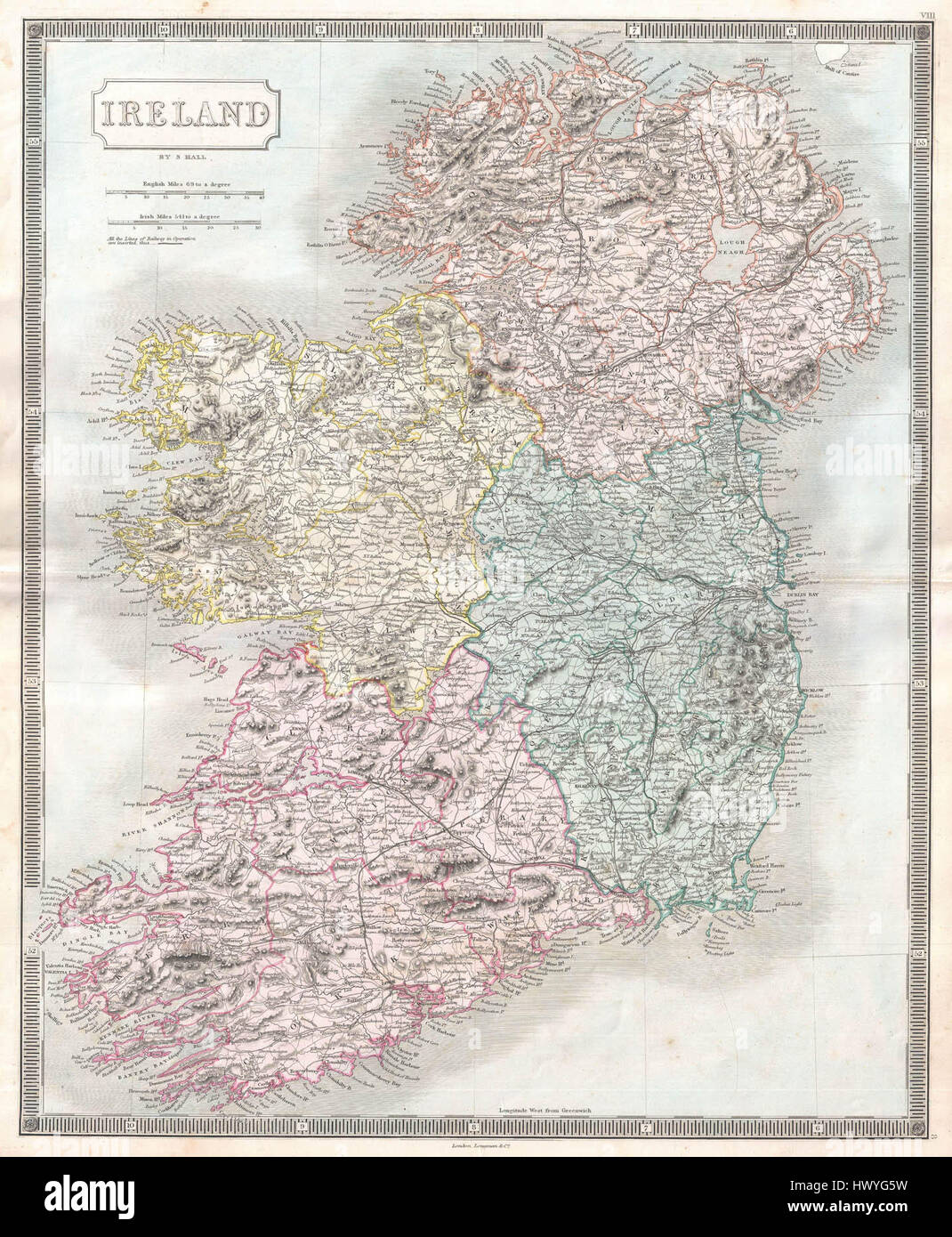 This 1850 Hall Map of Ireland provides a detailed representation of the ...