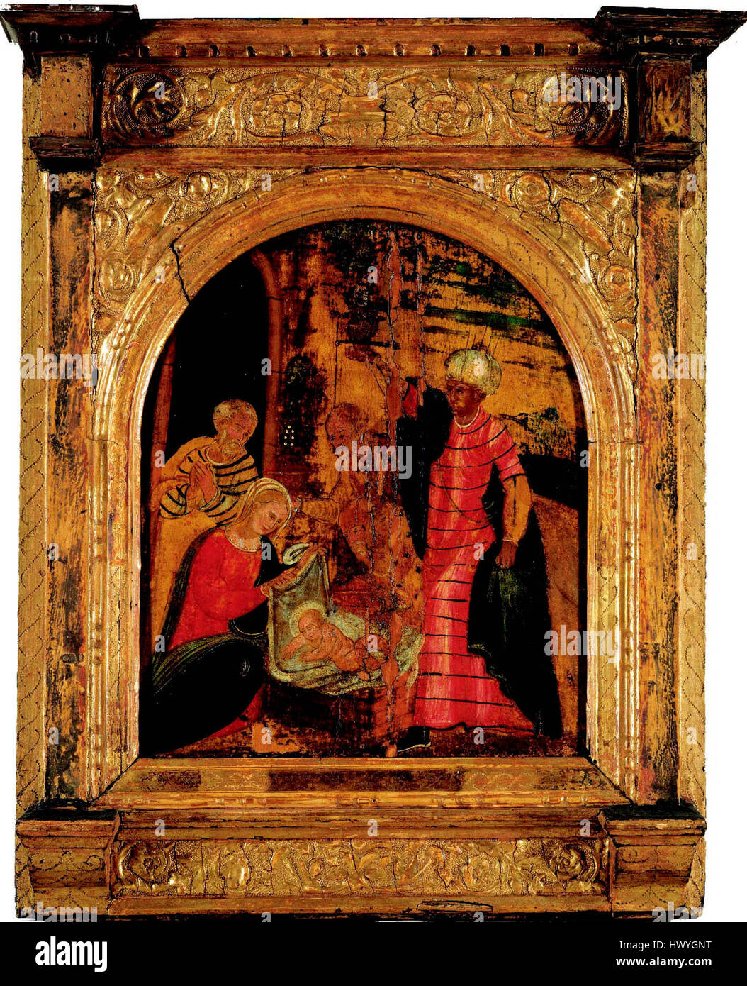 This 16th-century Greek artwork portrays the biblical scene of the Adoration of the Magi ...