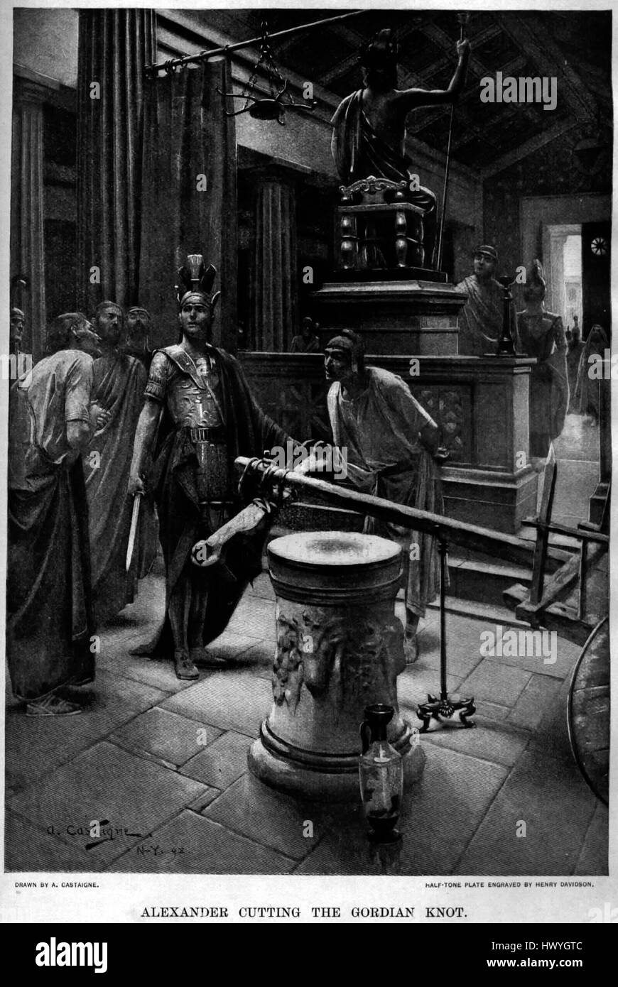 Alexander cutting the Gordian knot by Andre Castaigne (1898 1899 Stock ...
