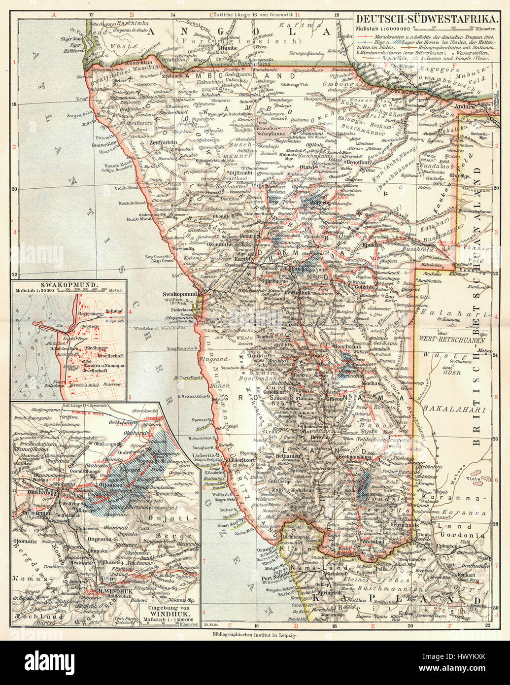 The 1905 German South West Africa map reflects colonial-era territorial ...
