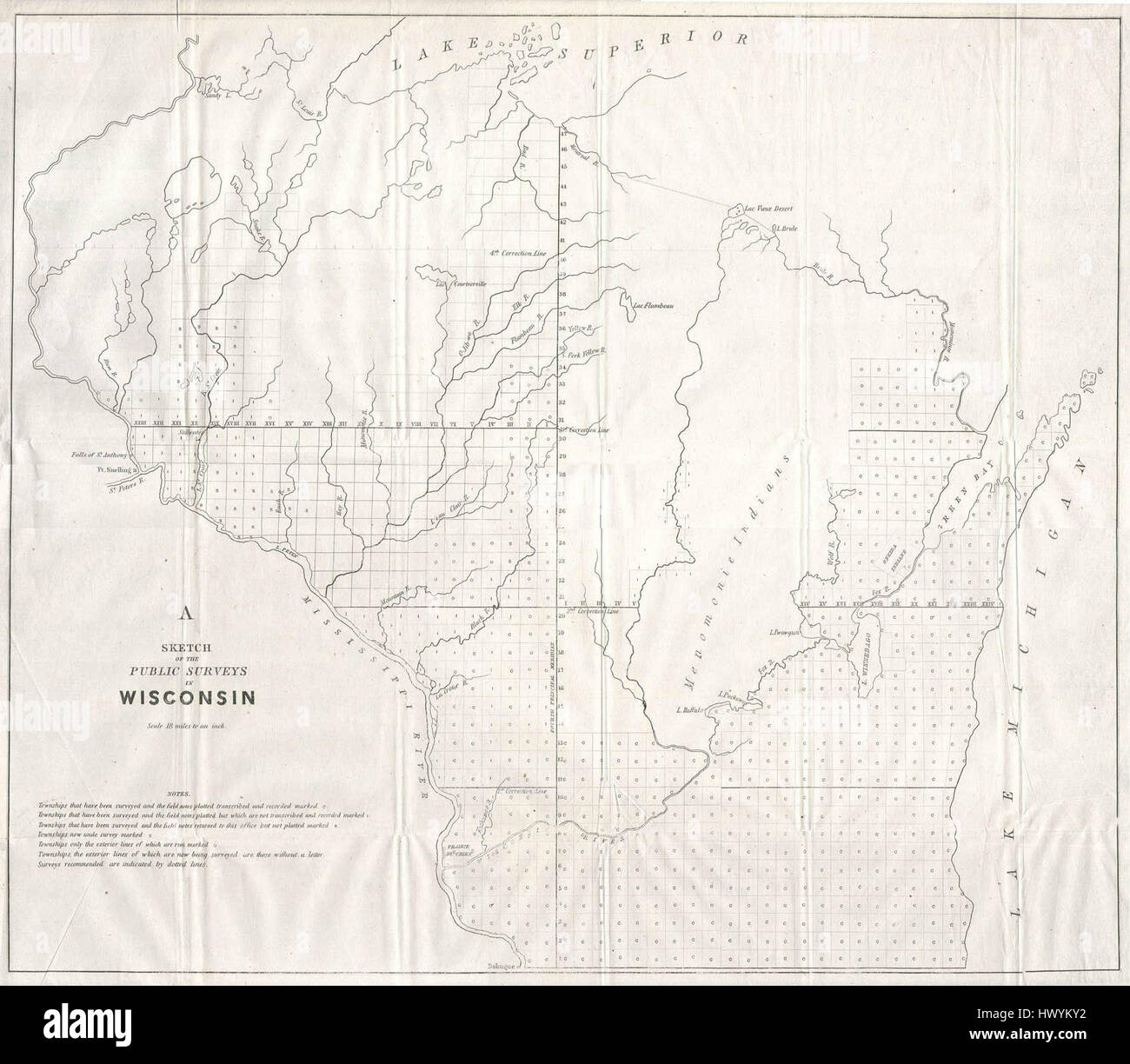 The 1848 Public Survey Map of Wisconsin provides a detailed geographic ...