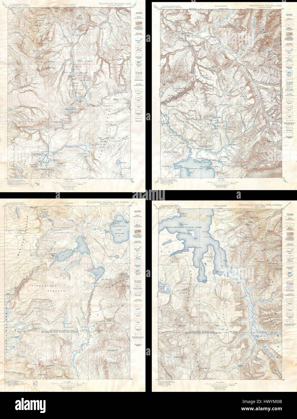 1896 U.S. Geological Survey Map of Yellowstone National Park (4 sheets ...