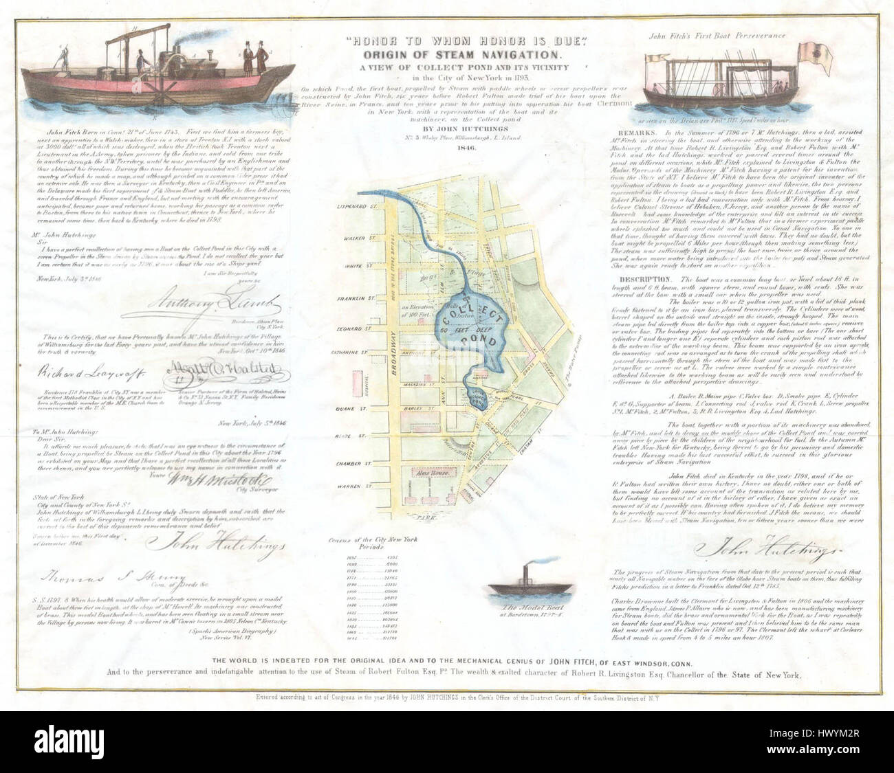 This 1846 broadside depicts the Collect Pond in New York, featuring a ...
