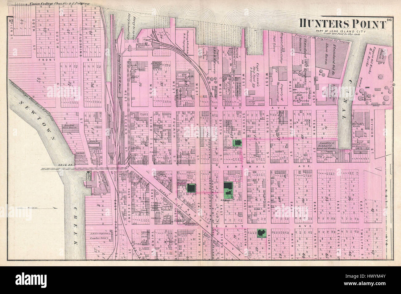 1873 Beers Map of Hunters Point (Long Island City), Queens, New York ...