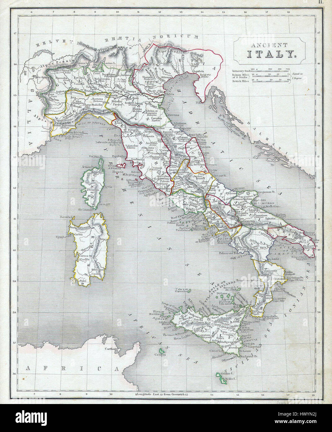 This map, created by Chambers in 1845, depicts Ancient Italy with ...