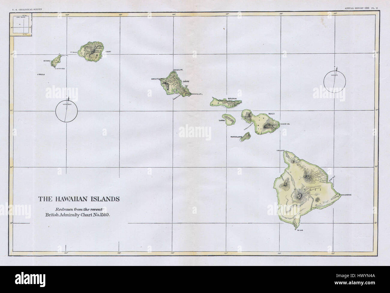 The 1883 U.S.G.S. Map of the Hawaiian Islands offers a detailed ...