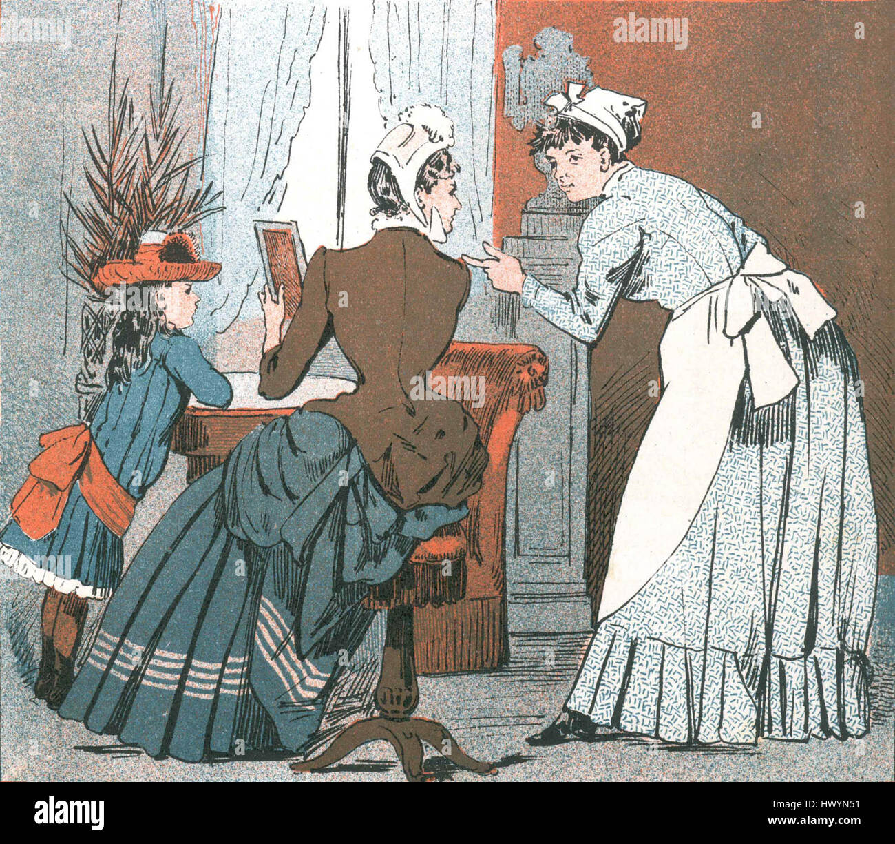 This 1885 fashion illustration from Denmark features a lady and maid ...