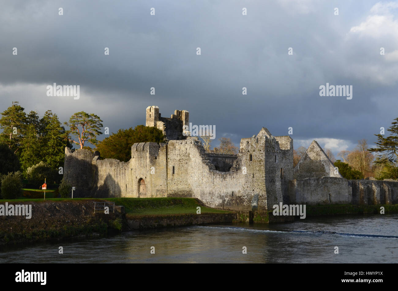 Scenic views of Desmond castle ruins in Ireland on River Maigue Stock ...