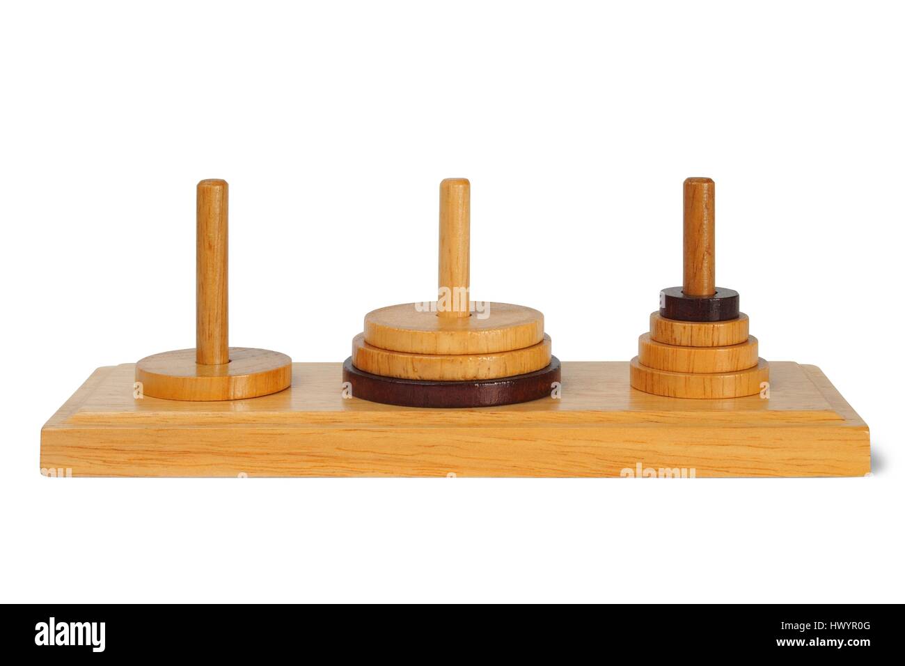 Wooden towers of Hanoi isolated on white background Stock Photo - Alamy