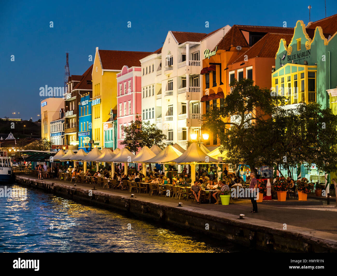 Curacao, Willemstad, Punda, colorful houses at waterfront promenade in ...