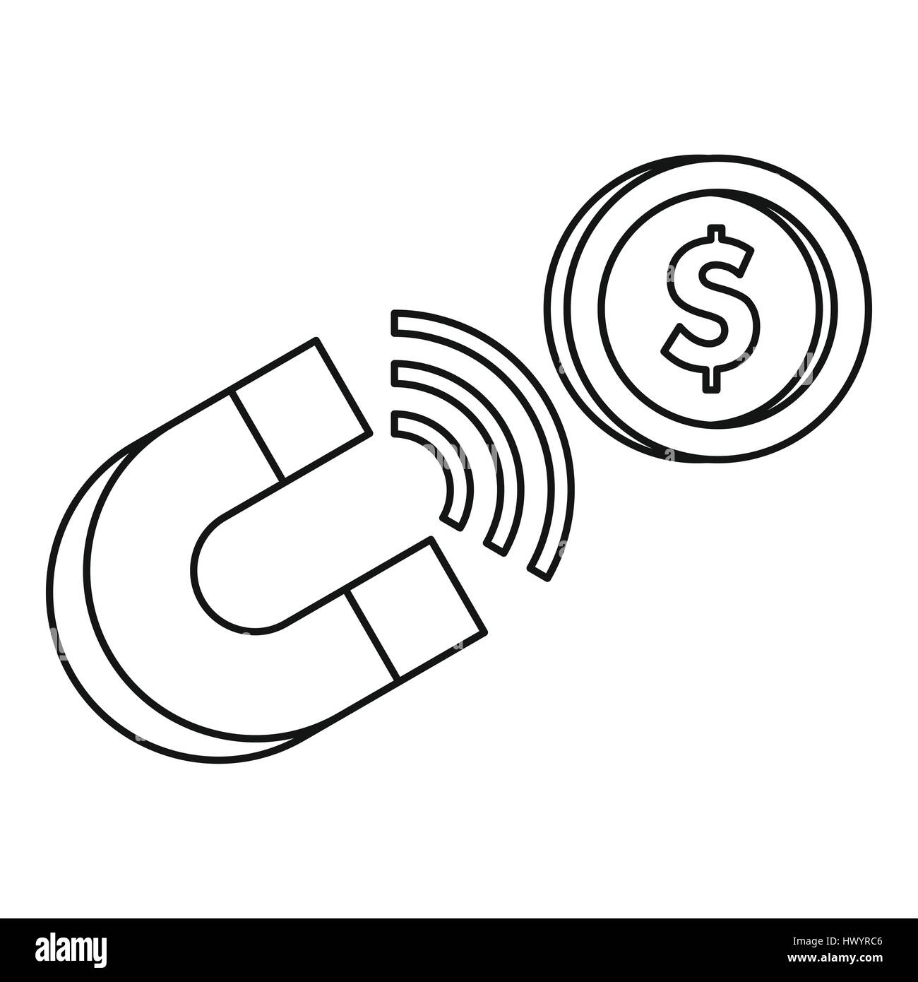 Magnet with coin icon, outline style Stock Vector Image & Art - Alamy