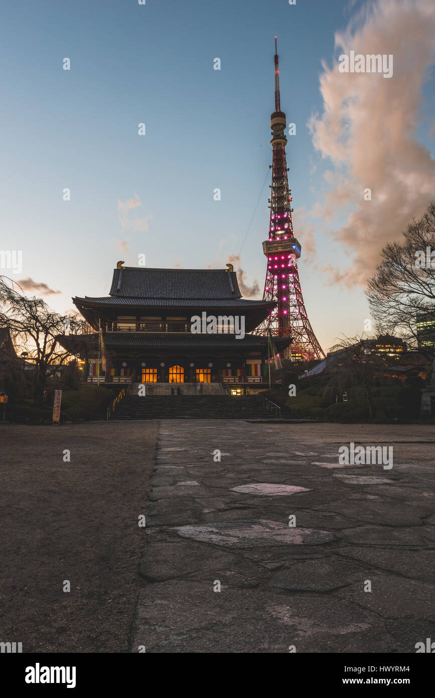 Japan, Tokyo, Shiba-koen, Zojo-ji temple and Tokyo Tower Stock Photo ...