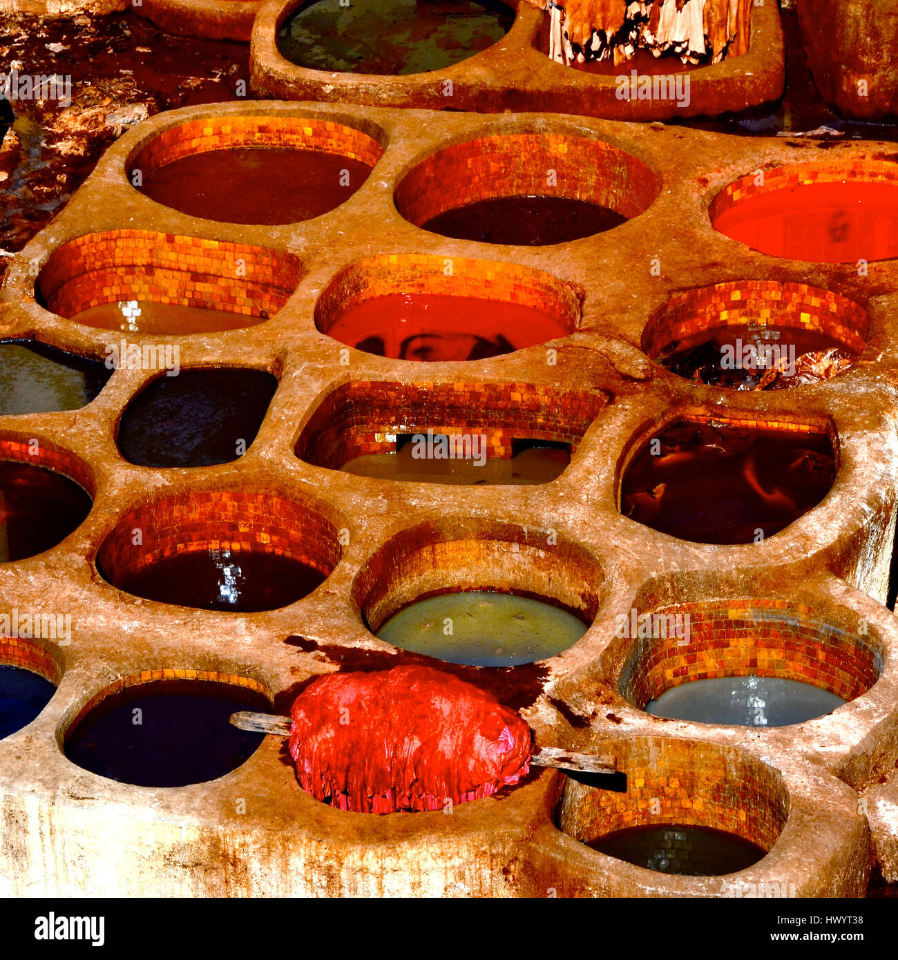 Fez tannery red dye Stock Photo - Alamy