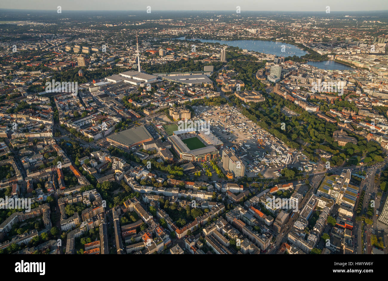 Germany, Hamburg, aerial view of Heiligengeistfeld with Millerntor ...