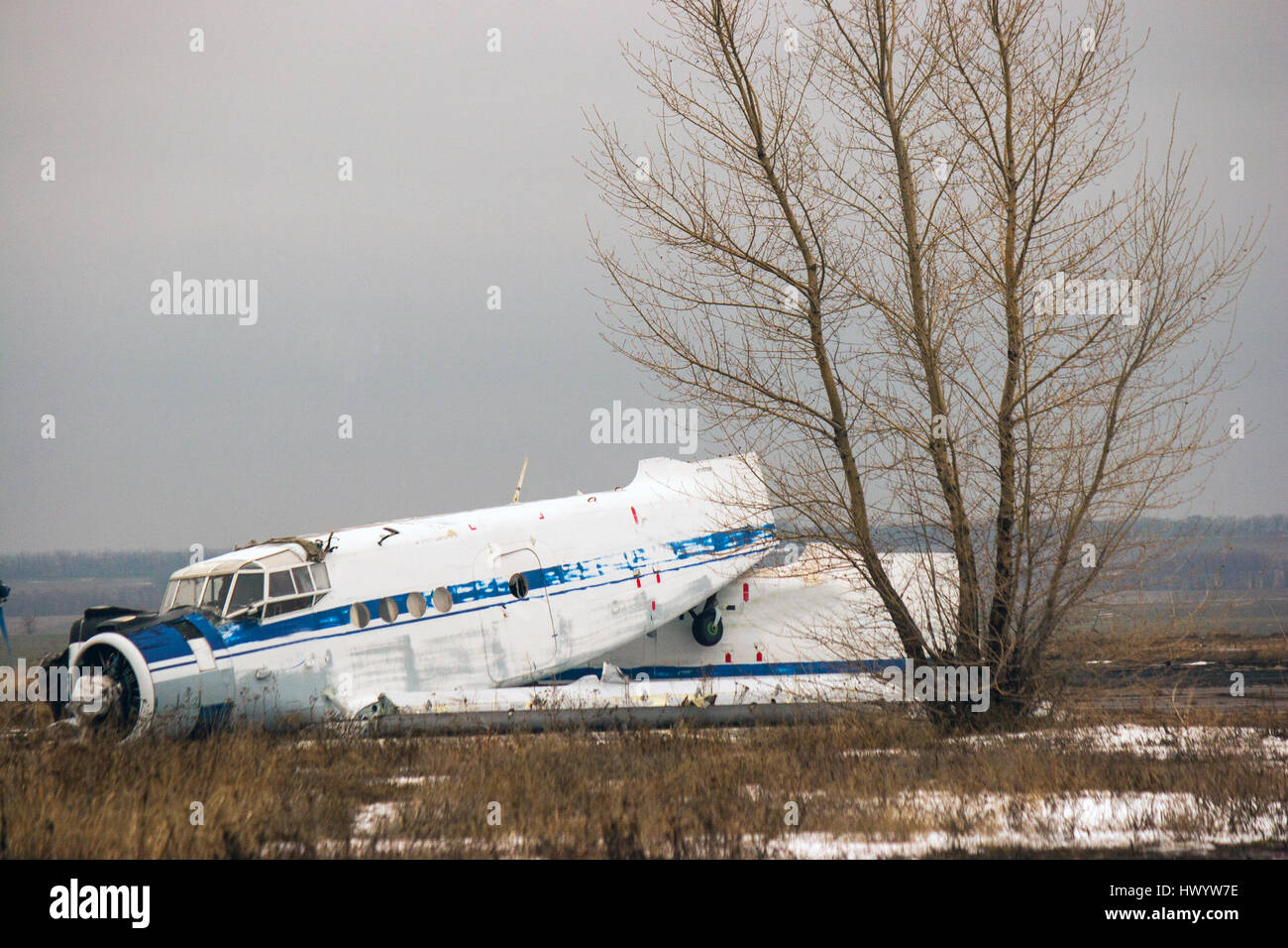 Old broken plane on an abandoned airfield in Russia Stock Photo - Alamy