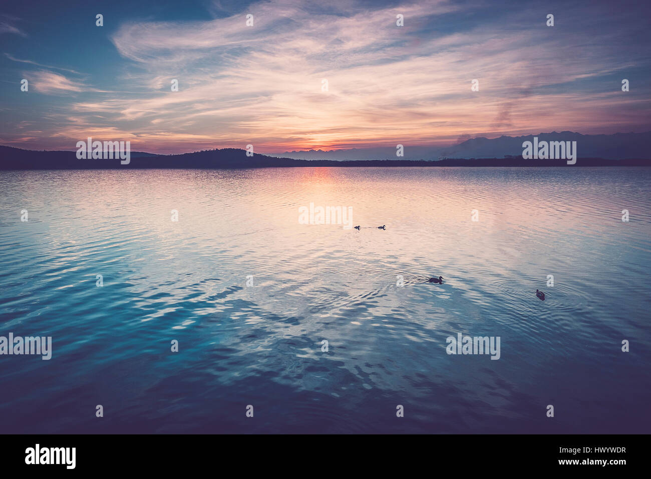 Italy, Lago Viverone at sunset Stock Photo - Alamy