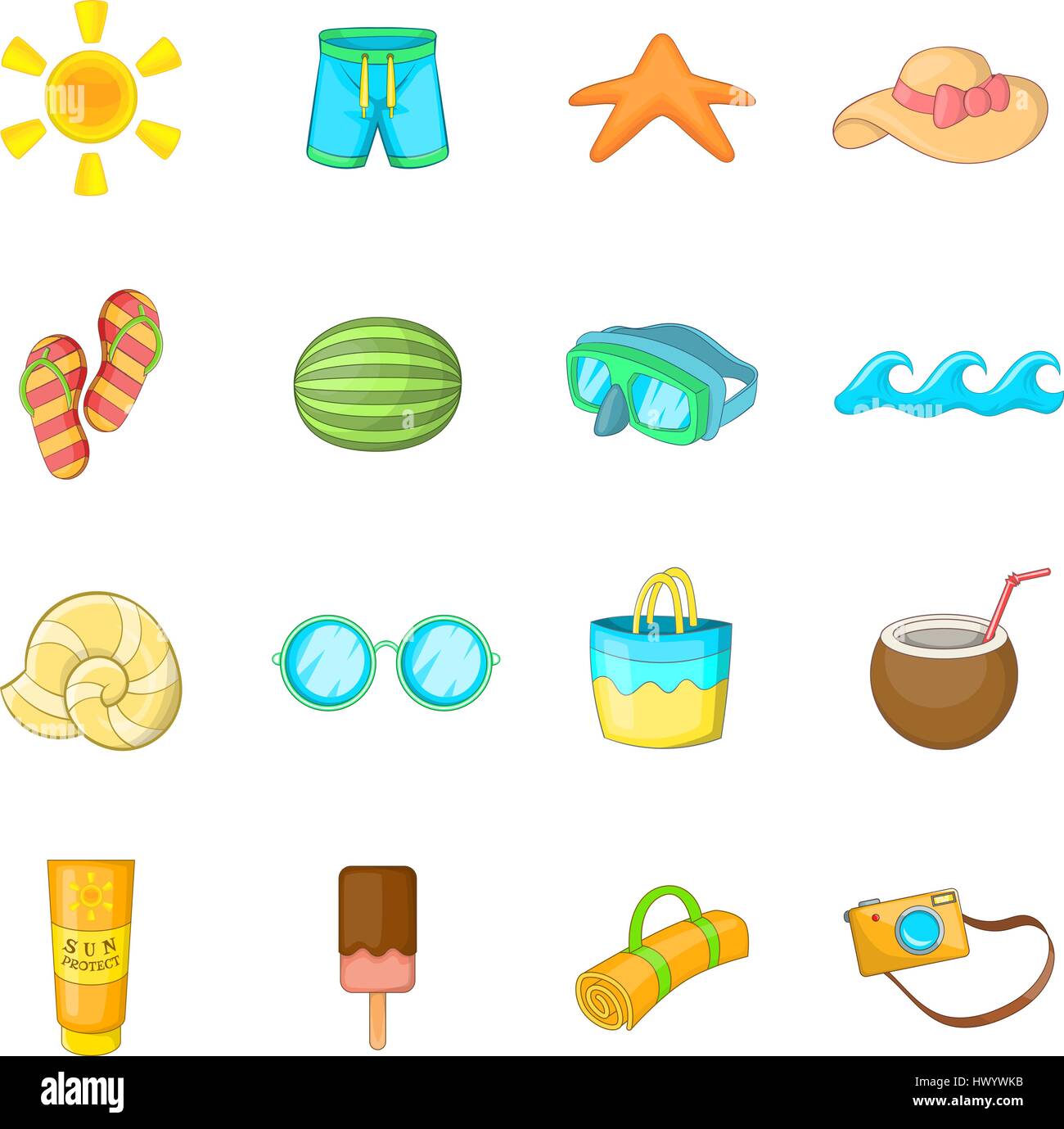 Summer items icons set, cartoon style Stock Vector Image & Art - Alamy