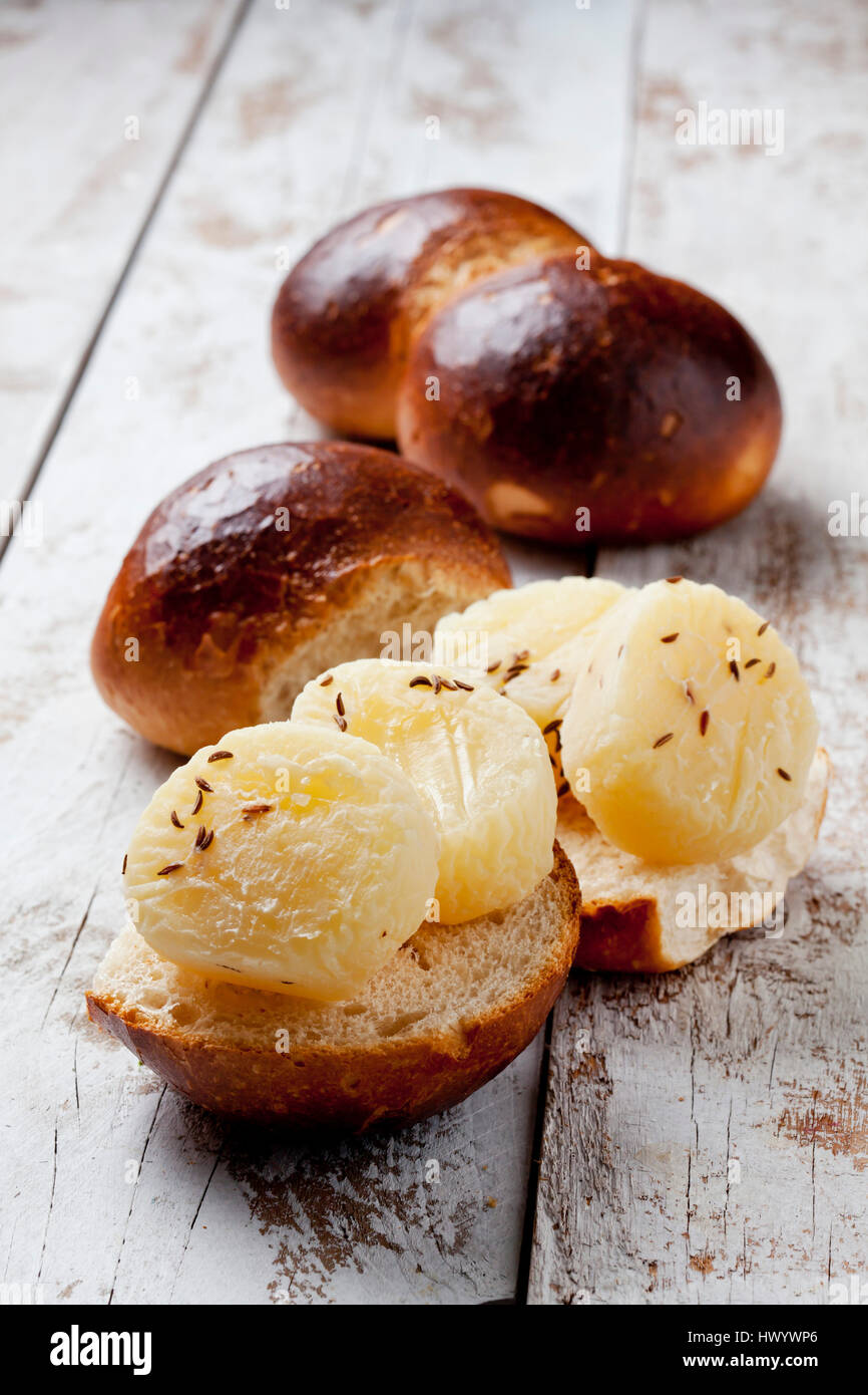 Rhenish delicacy 'Halver Hahn', Roggelchen with Harzer cheese Stock ...