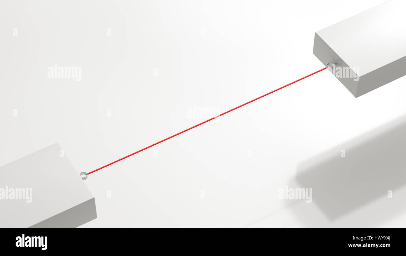 Two floating blocks connected by red string, 3D Rendering Stock Photo ...