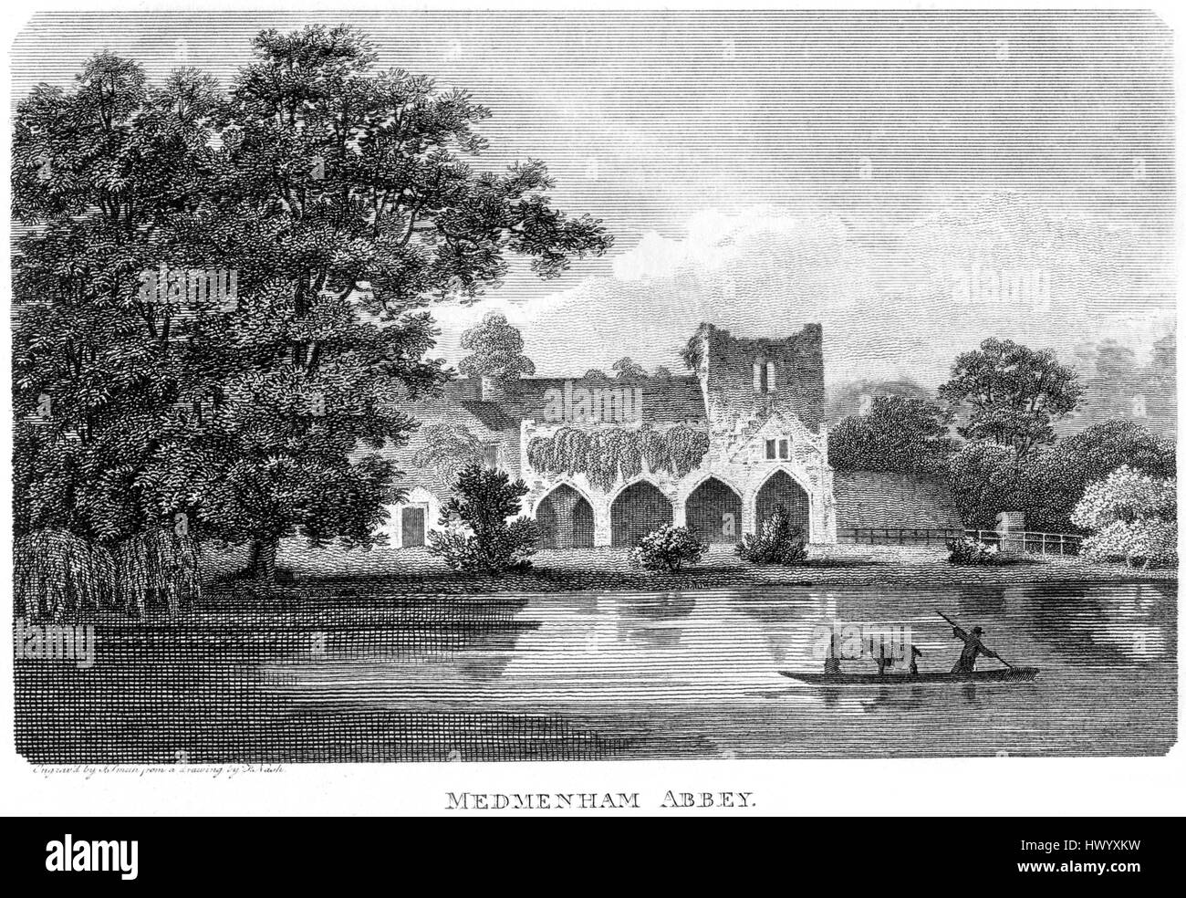 An engraving of Medmenham Abbey, Buckinghamshire scanned at high ...