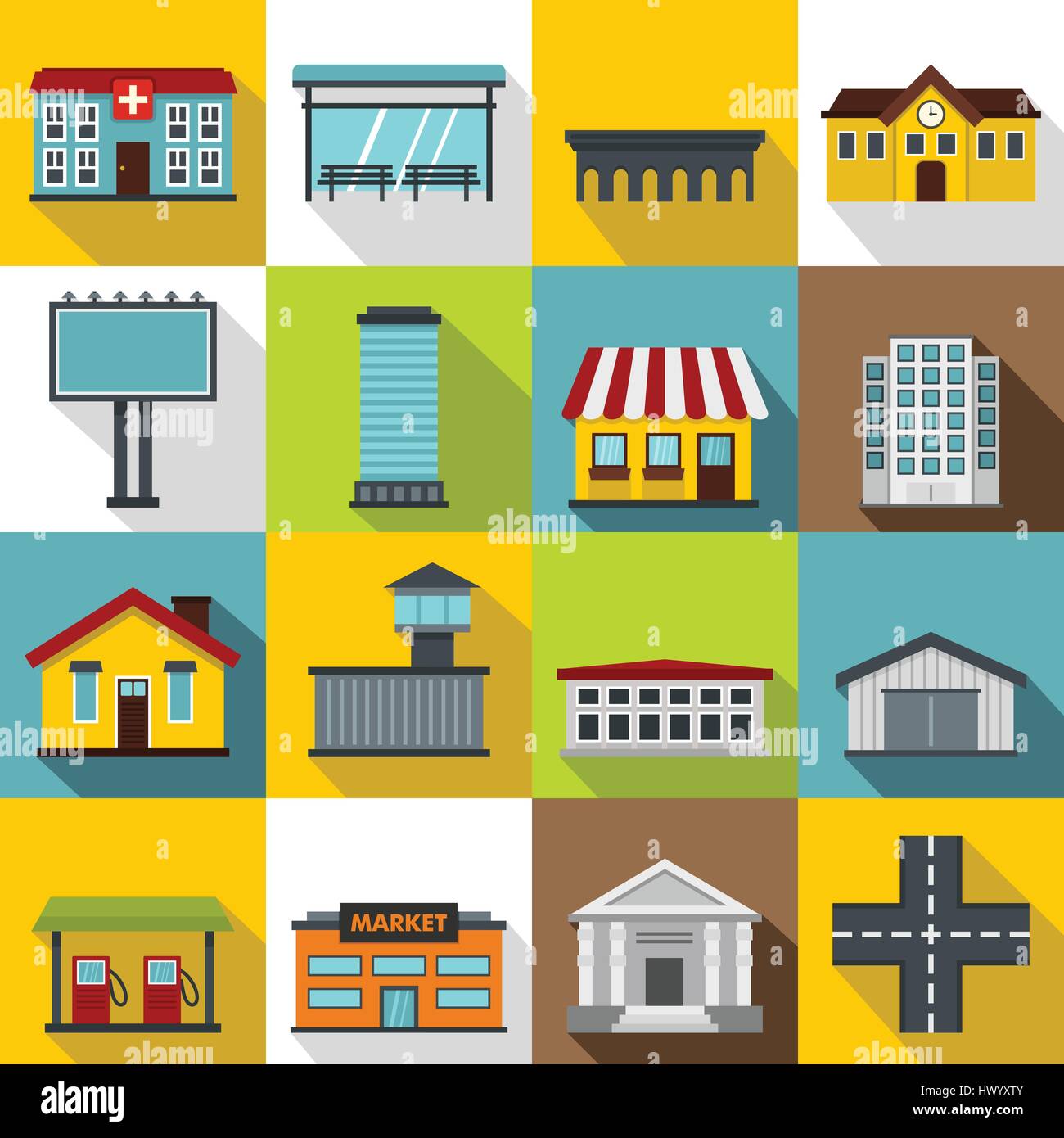 City infrastructure items icons set, flat style Stock Vector Image ...