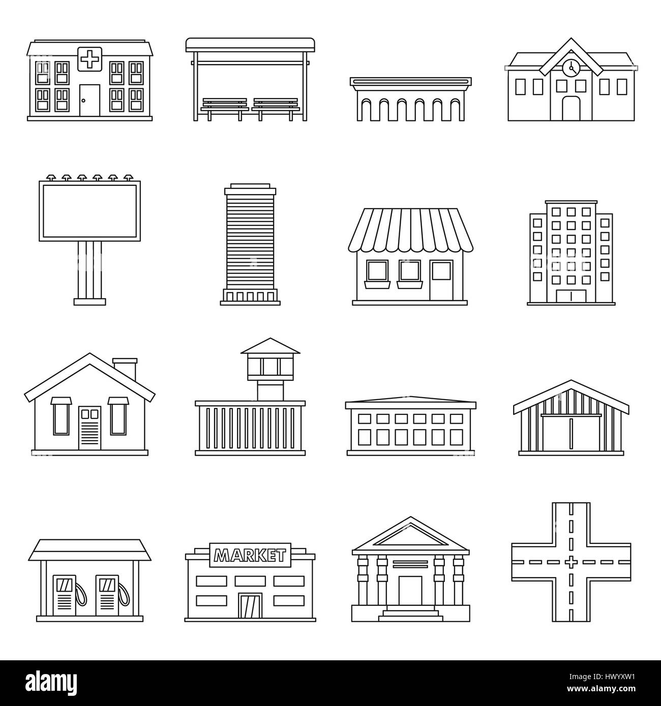City infrastructure items icons set, outline style Stock Vector Image ...