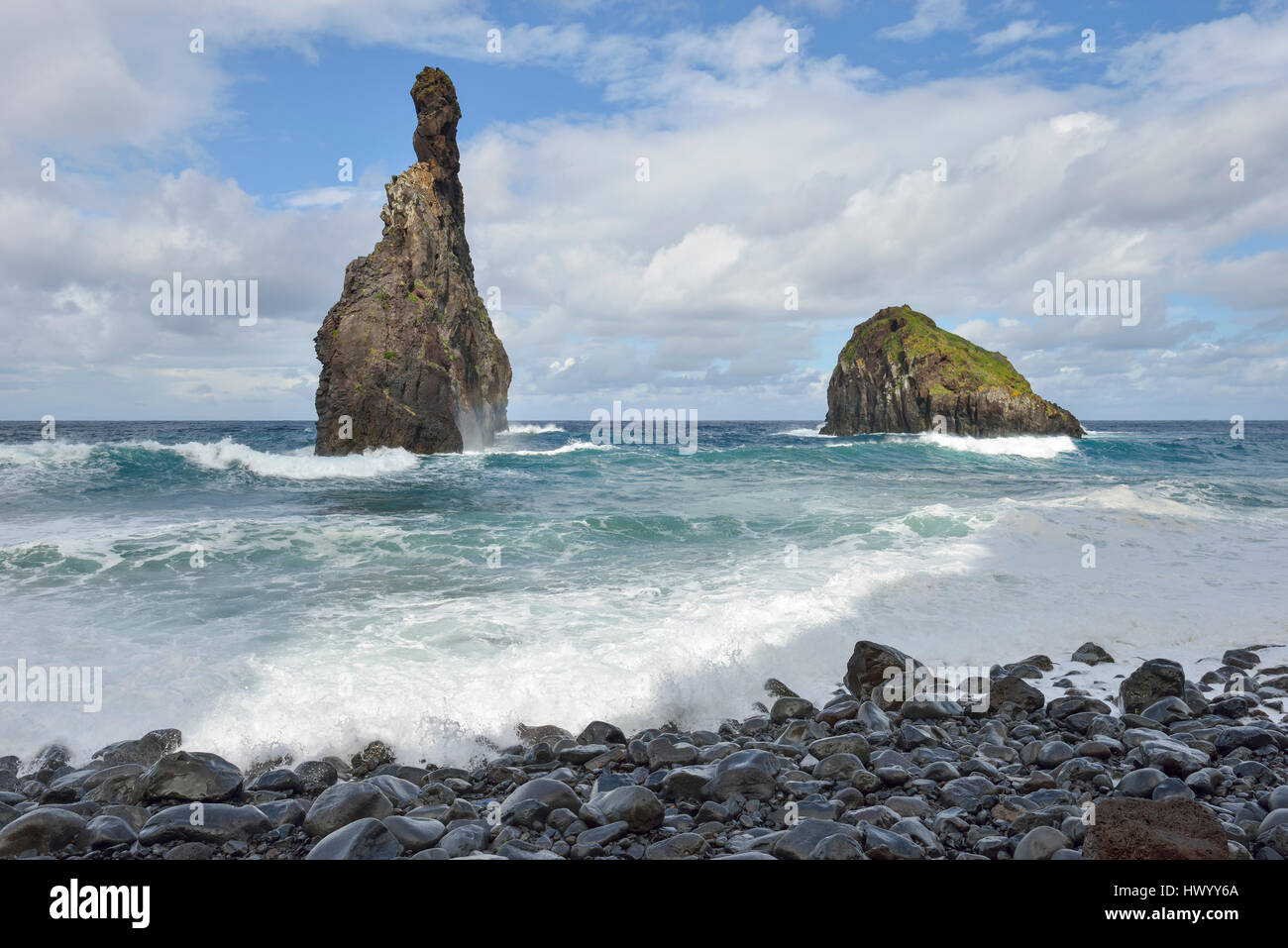 Portugal, Madeira, rock formation Ilheus da Ribeira da Janela on the ...