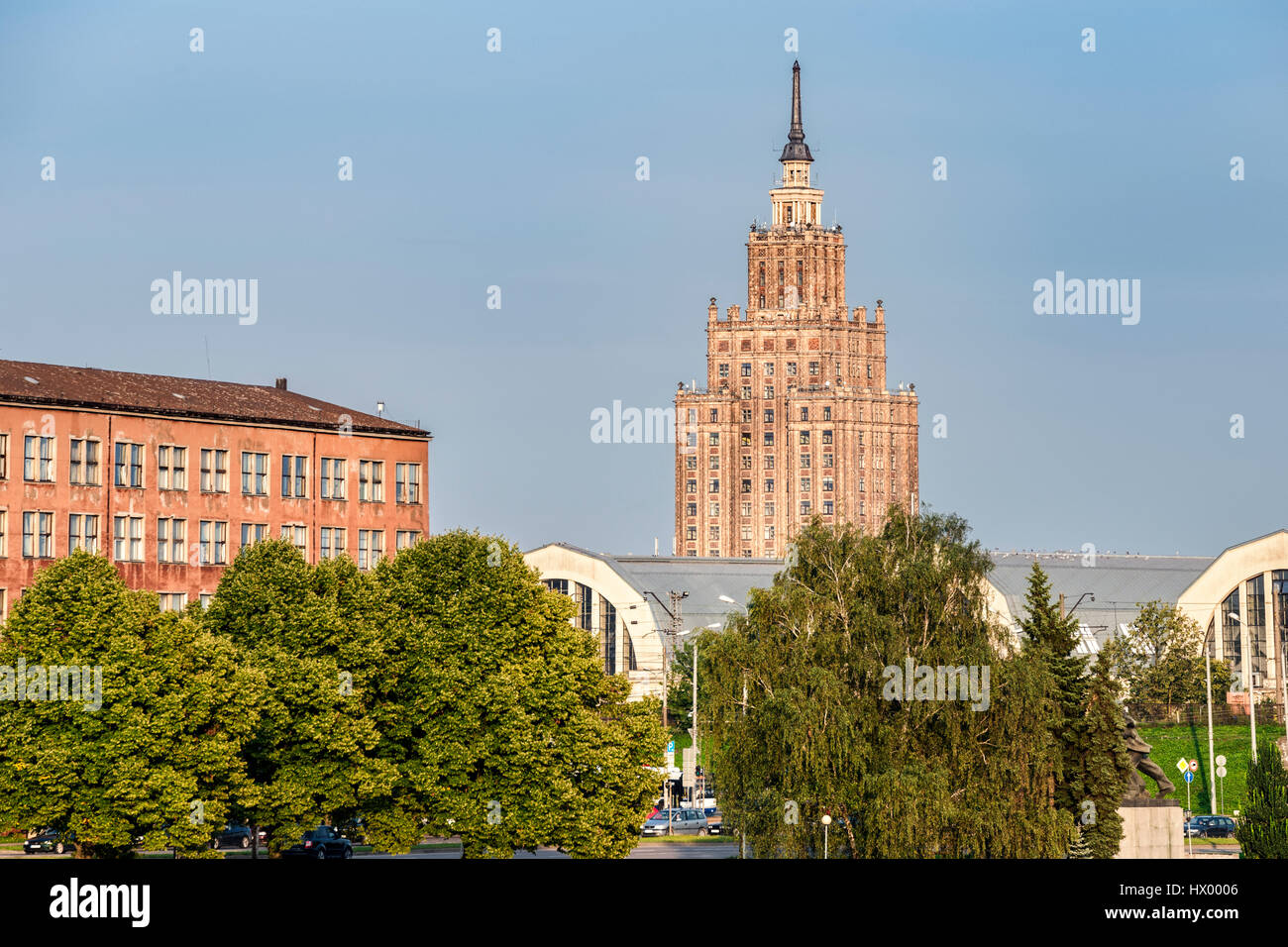 Latvia, Riga, central market and Academy of sciences building Stock ...