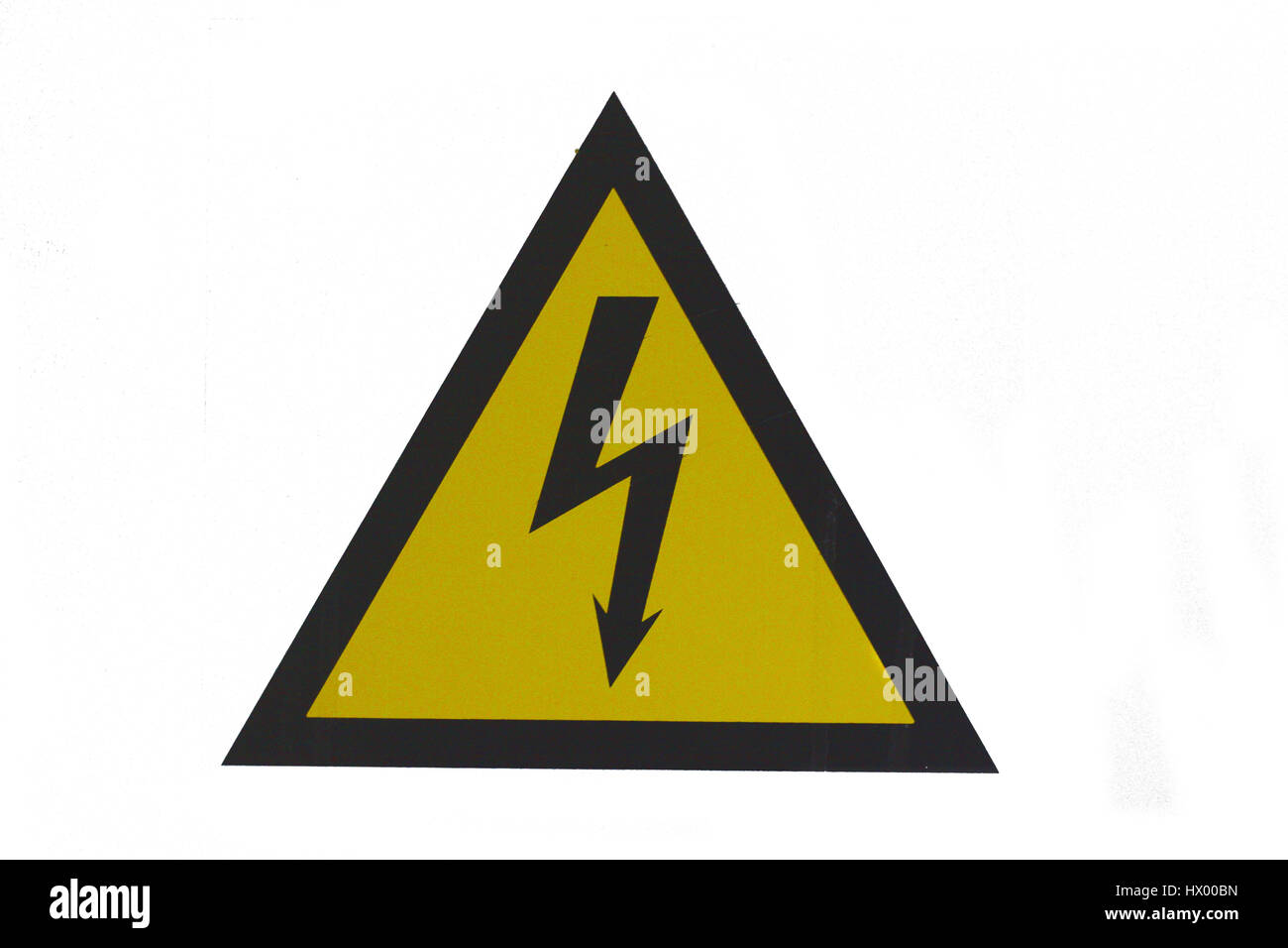 High voltage danger sign black lightning on yellow background Stock ...